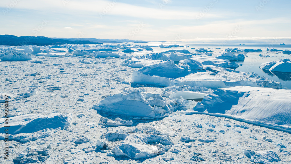 Climate Change. Giant Icebergs in icefjord from glacier in nature ...