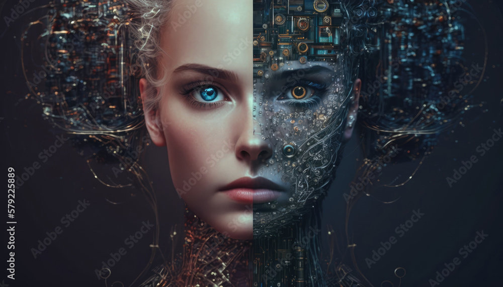 Woman face created by artificial intelligence. Ai technologies concept ...