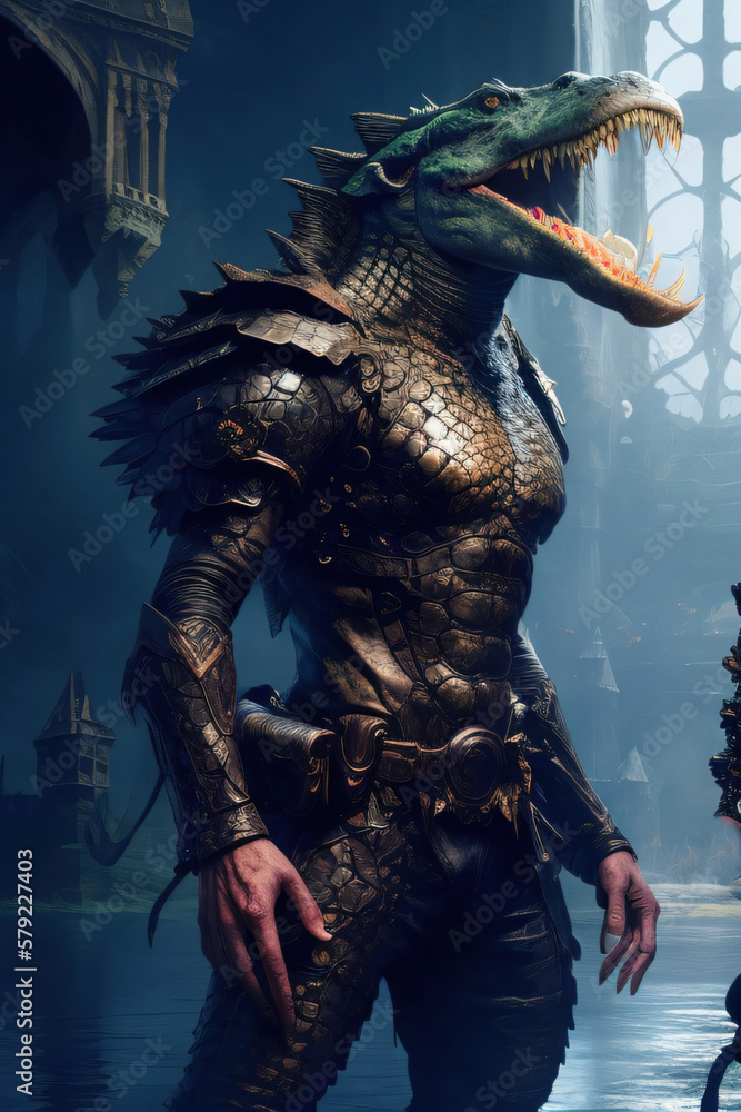 Fantasy Warrior In Scaled Armor with Head of an Alligator ...