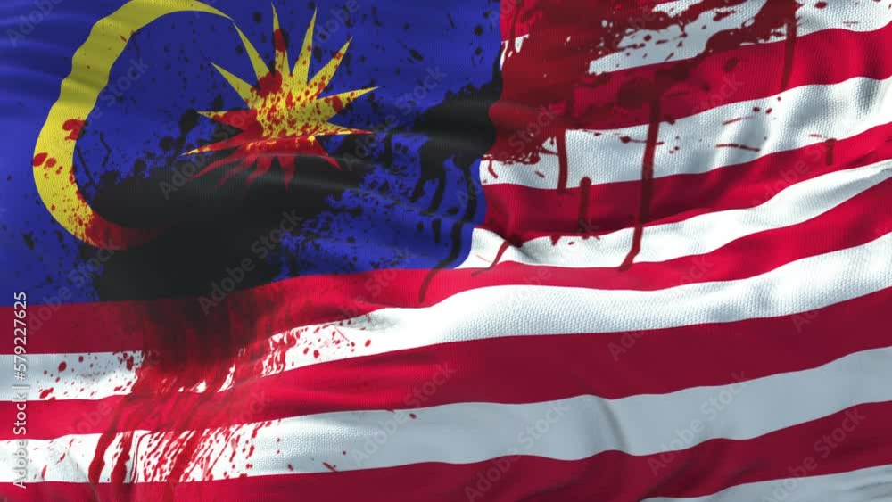 Malaysian Flag With Bloodstains Malaysia National Flag 4k Seamless