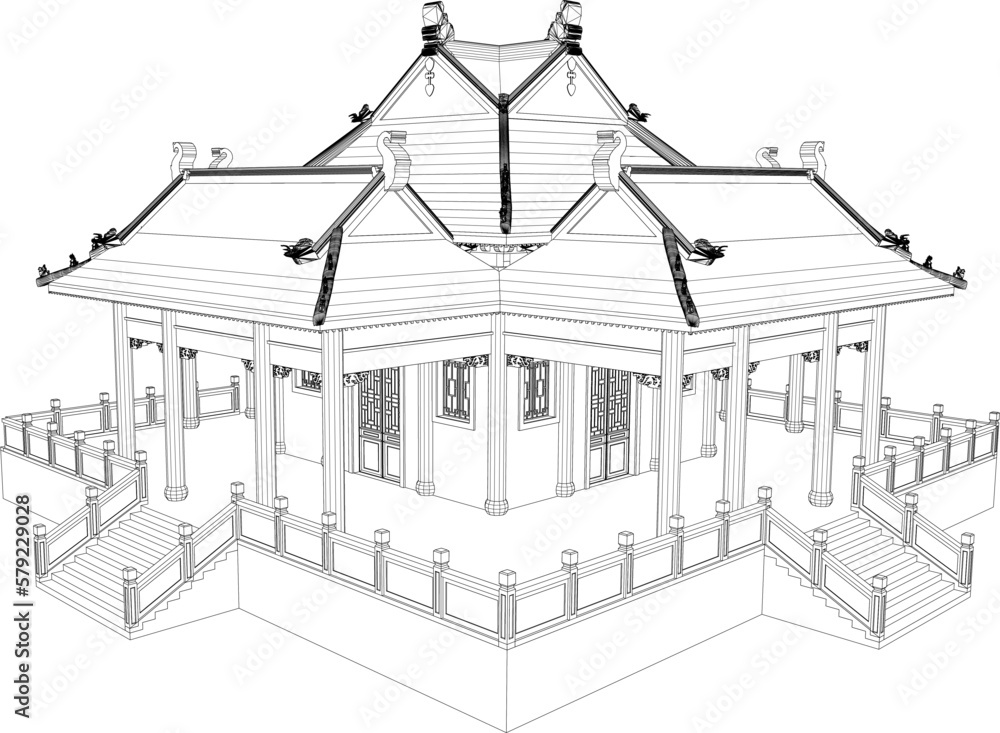 Vector sketch illustration of traditional chinese holy temple for ...