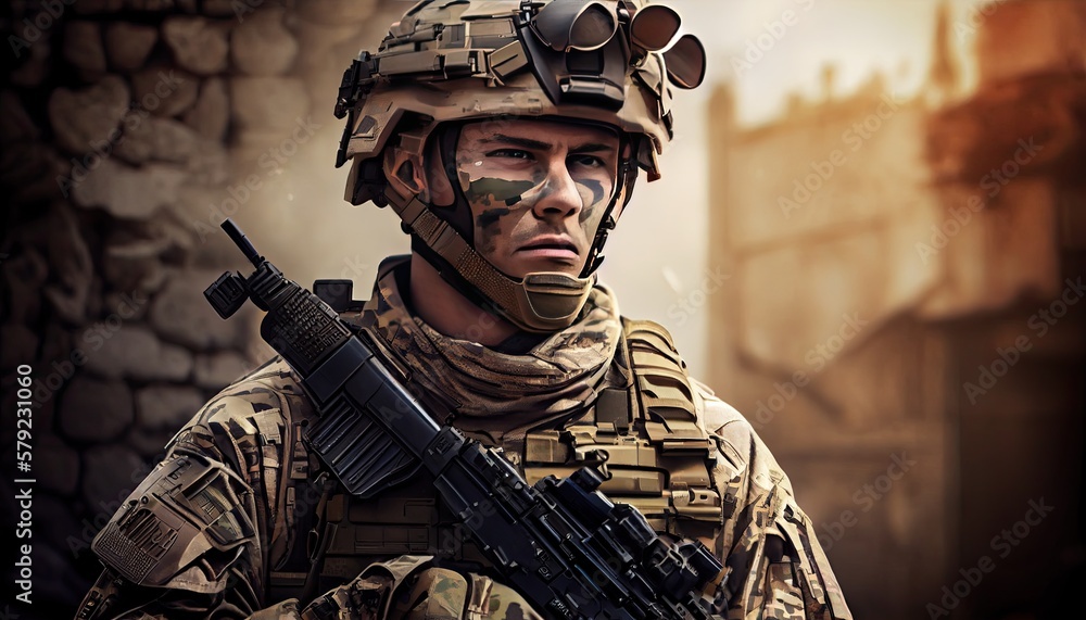 Elite unit special forces soldier in camouflage uniform posing with ...