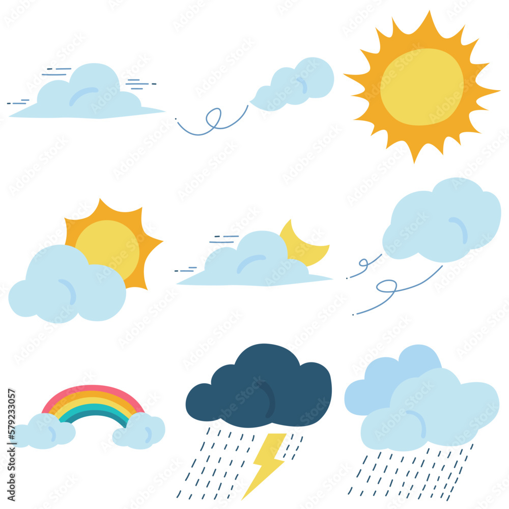 Weather vector set isolated on white background, Weather simple cartoon ...