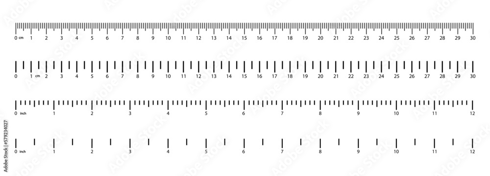 Inch and metric rulers. Centimeters and inches measurement scale ...