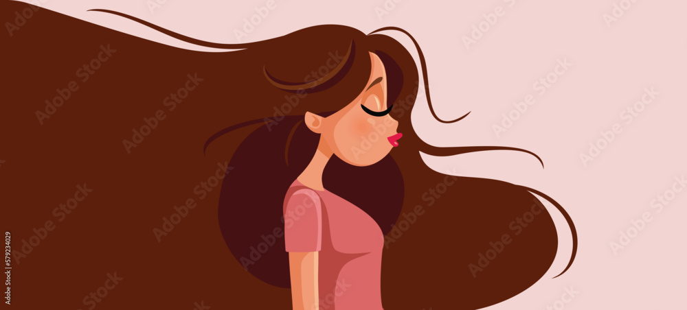 Beautiful Girl with Long Healthy Hair Vector Cartoon Illustration ...