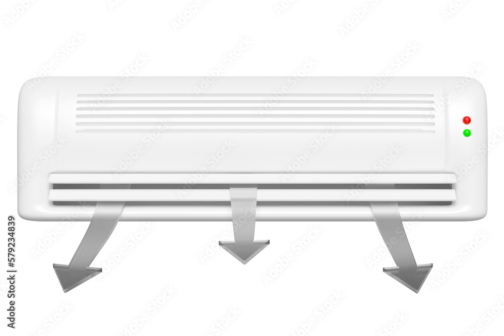 3d air conditioner system with arrow air flows shows isolated. 3d ...