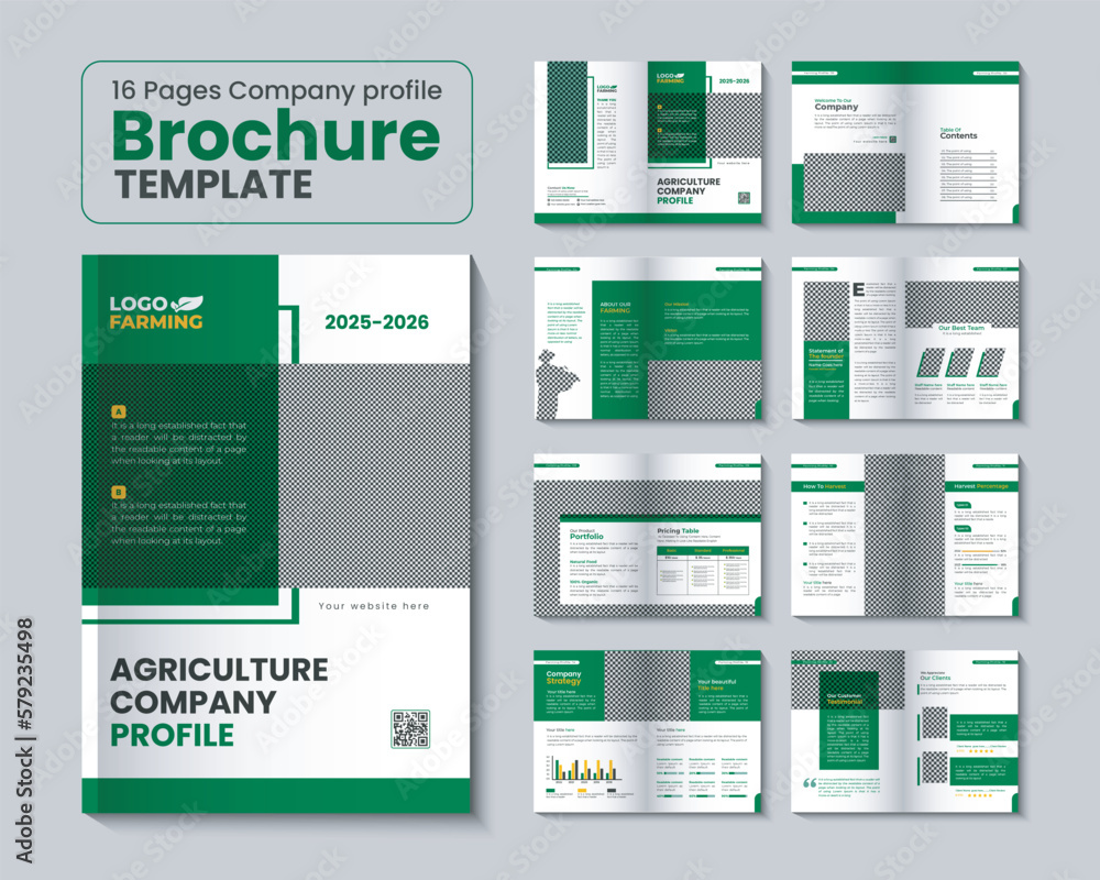 16 Pages Farming and agriculture company profile brochure template or ...