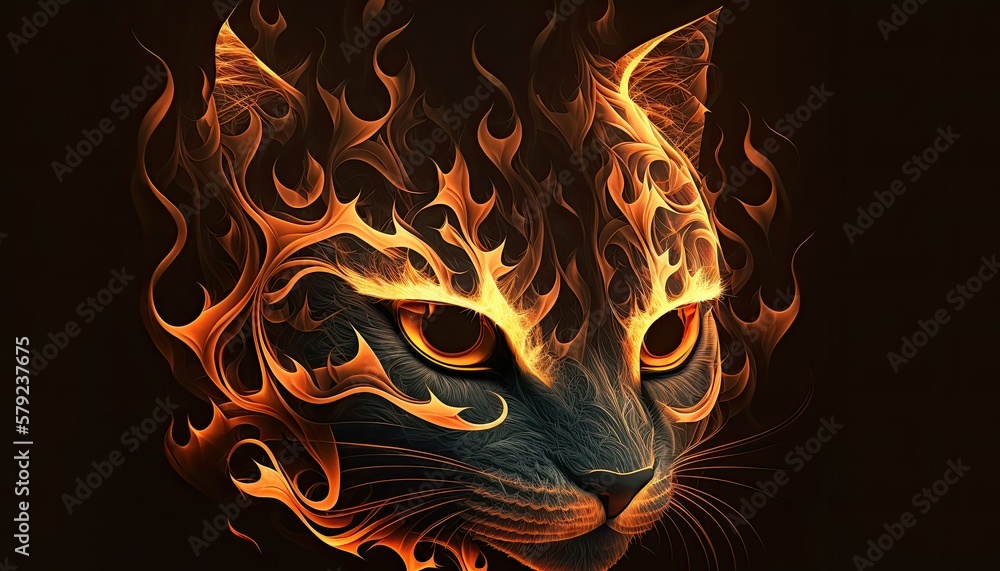 Flams burning in the shape of a cat face illustrations, ai art Stock ...
