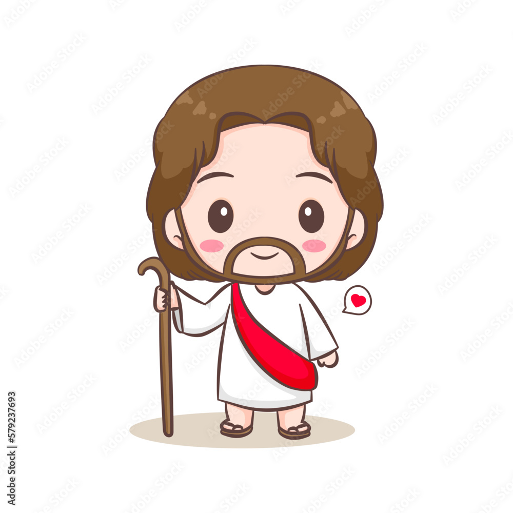 Cute Jesus Christ cartoon character. Hand drawn Chibi character, clip ...