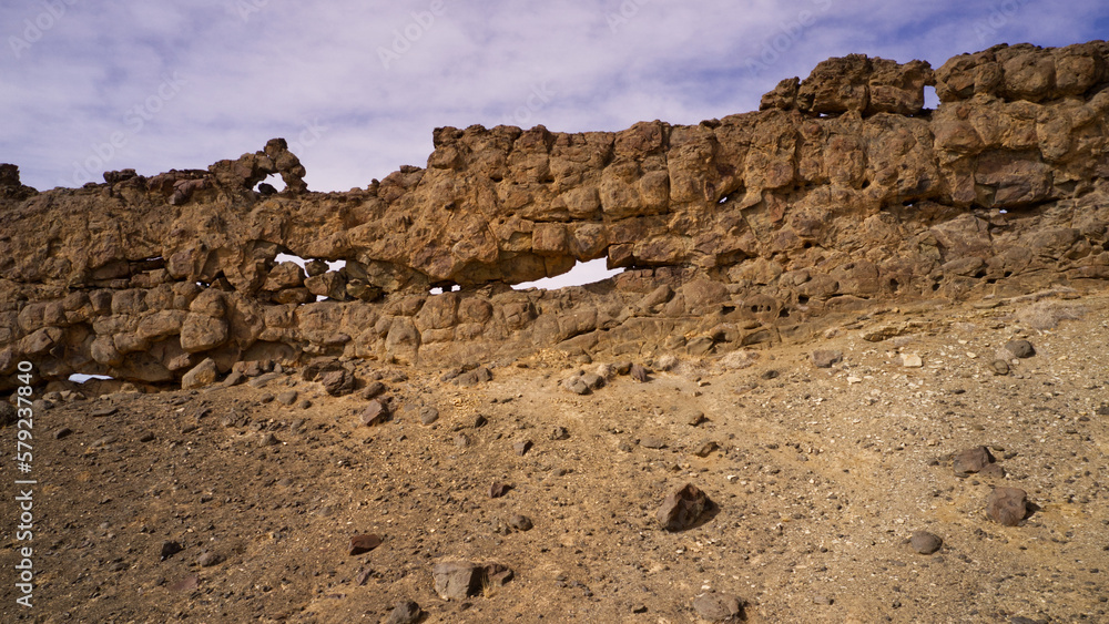 An aerial view of Shiprock an example of a volcanic neck or monadnock ...