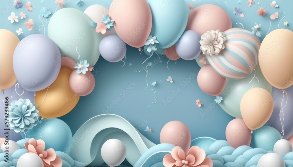 pink and blue balloons with a frame, garland decoration elements, frame ...