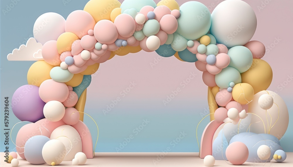 pink and blue balloons with a frame, garland decoration elements, frame ...