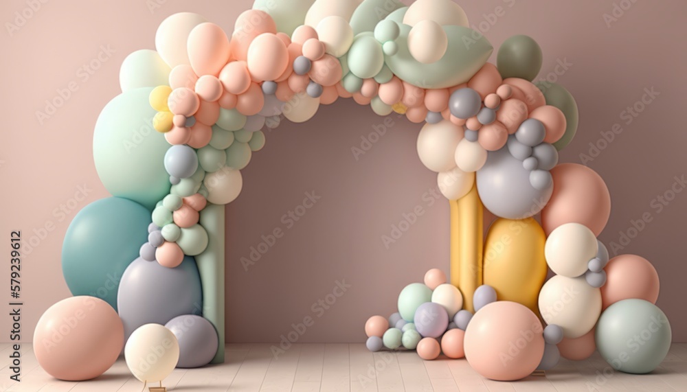 pink and blue balloons with a frame, garland decoration elements, frame ...
