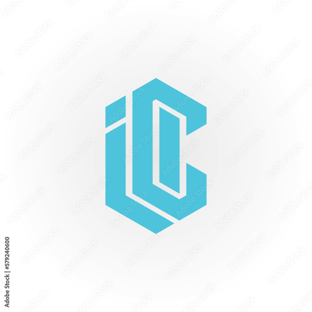 Abstract initial letter IC or CI logo in blue color isolated in white ...