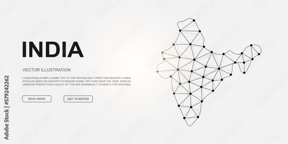 India low poly symbol with connected dots for landing page. India map ...