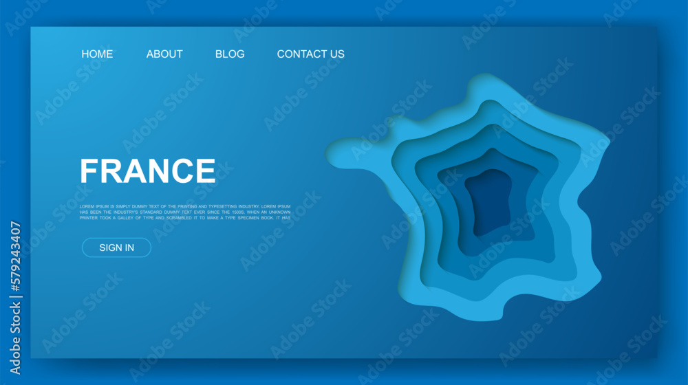 France 3d paper cut website template. France map paper cut out ...