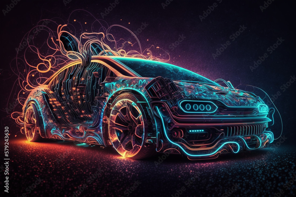 Abstract artificial intelligence (AI) and futuristic cyberspace car ...
