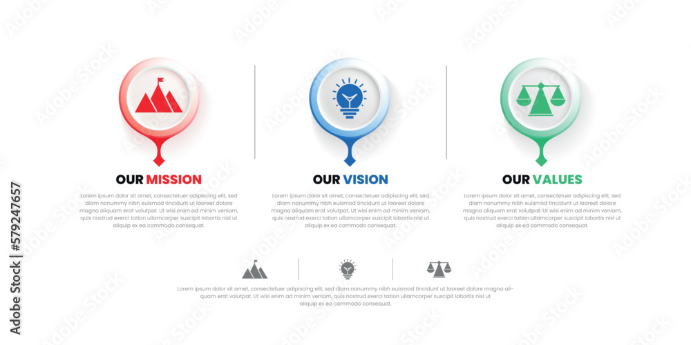Mission Vision Values infographic Banner template. Company goal ...