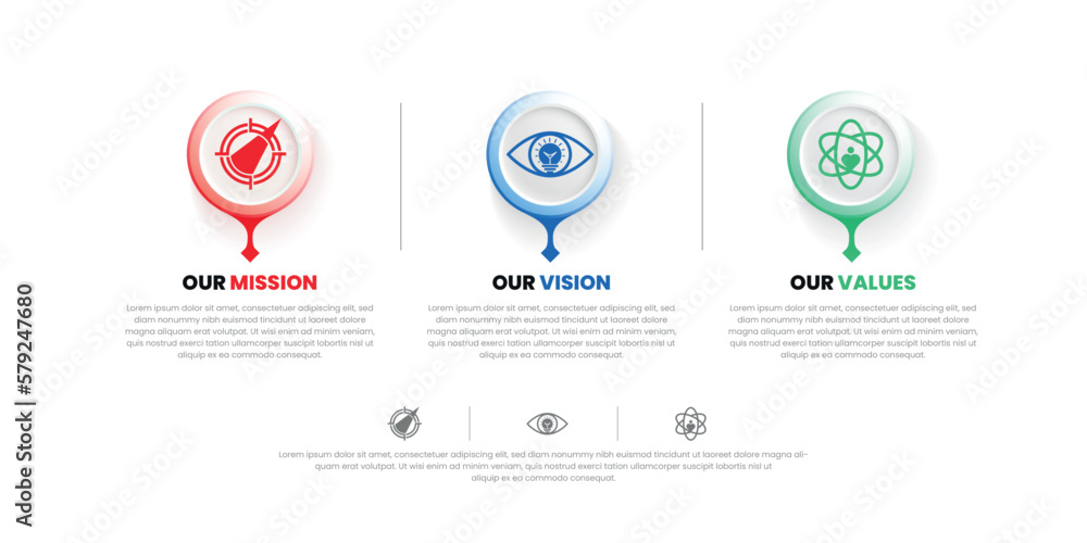 Mission Vision Values infographic Banner template. Company goal ...