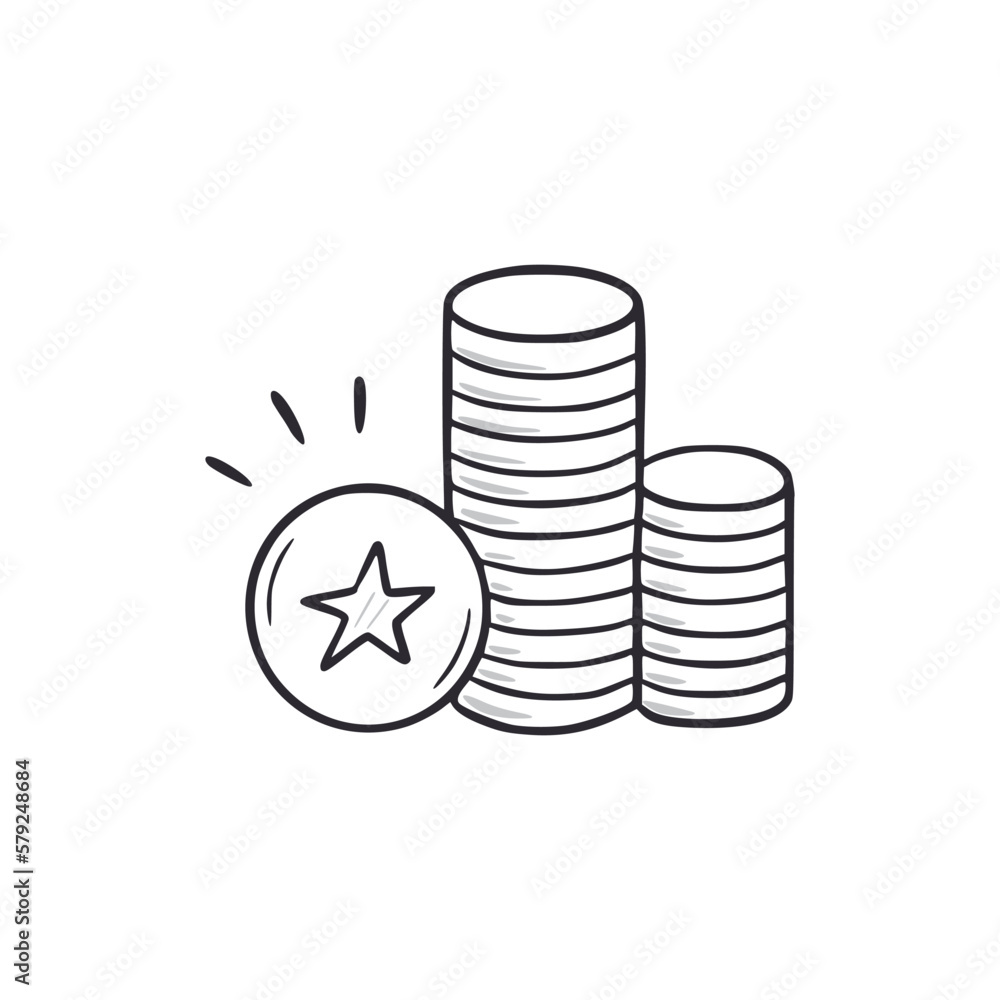 Bonus point earn doodle icon. Reward bonus point hand drawn sketch ...