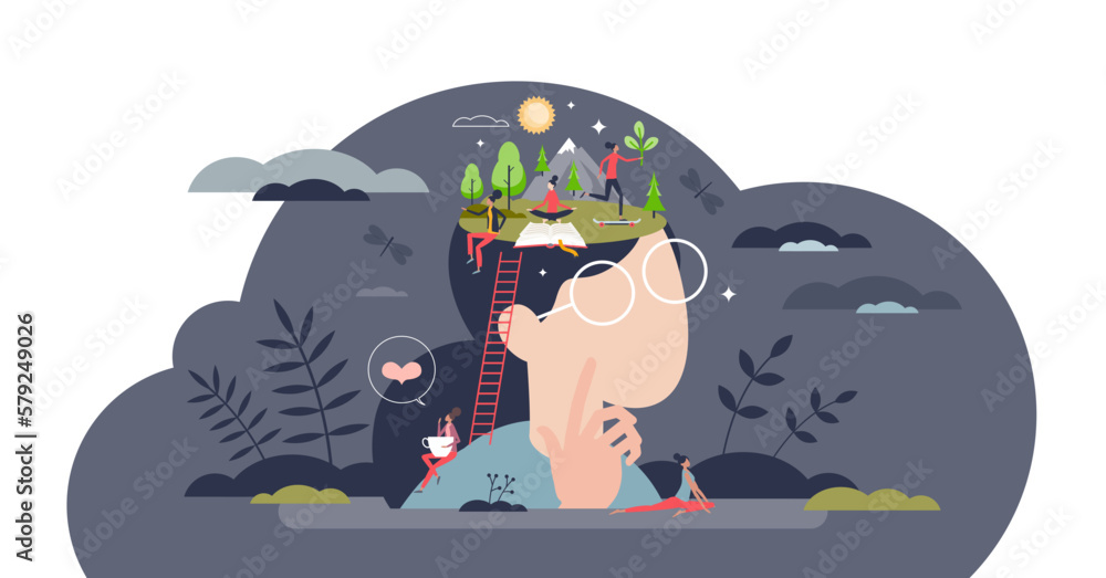 Daydreaming as thoughts and fantasy about future plans tiny person ...