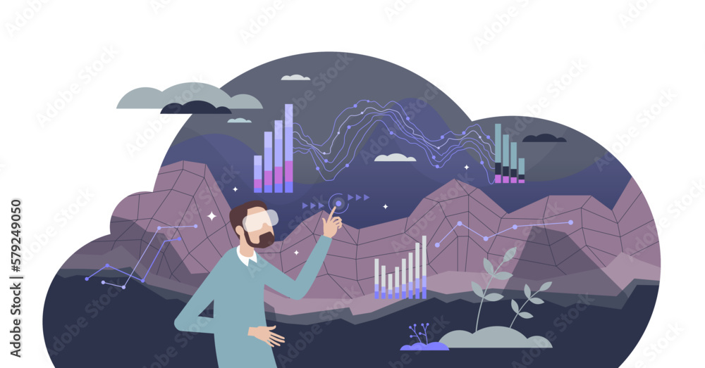 Data visualization with futuristic or responsive diagrams tiny person ...