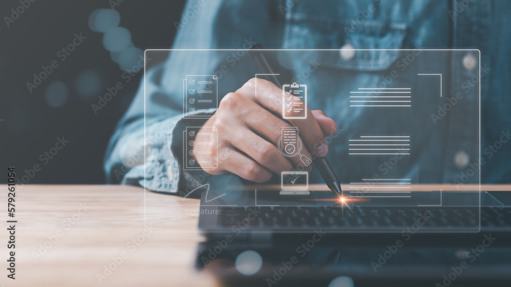 Businessman signing documents online ,Signing a form ,validates and ...