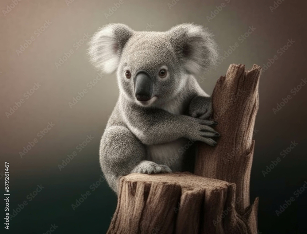 A cuddly koala bear clinging onto a tree with its large paws and fuzzy ...