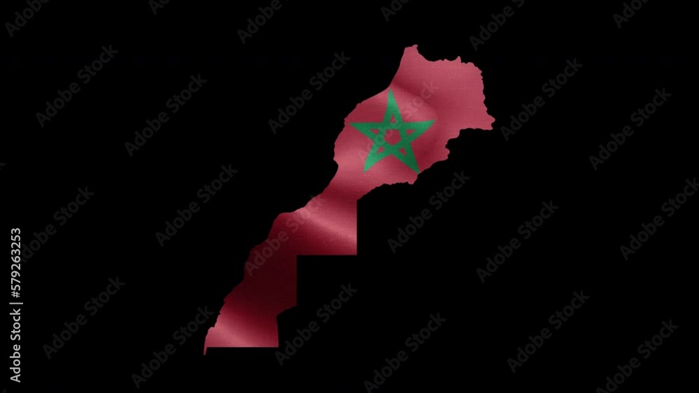4K waving national flag of Morocco on the map. With alpha channel seamless Moroccon flag on ...