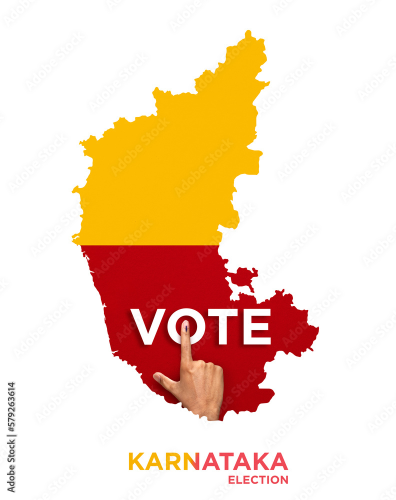 VOTE FOR KARNATAKA, male Indian Voter Hand with a voting sign or ink ...