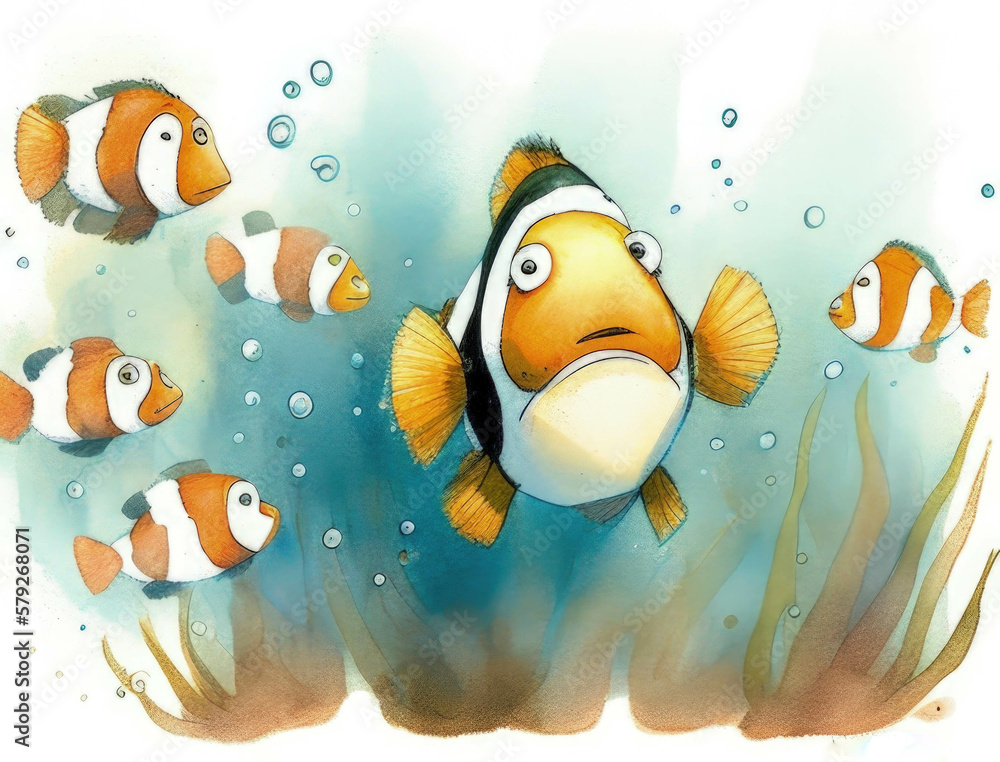 A clownfish making funny faces at the audience. Cute creature. AI ...