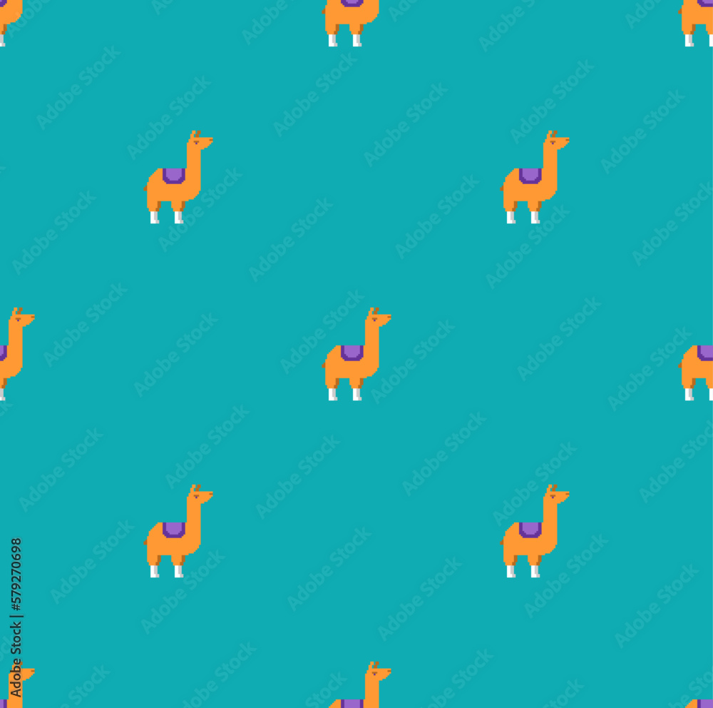llama alpaca pixel art pattern seamless 8 bit background Stock Vector ...