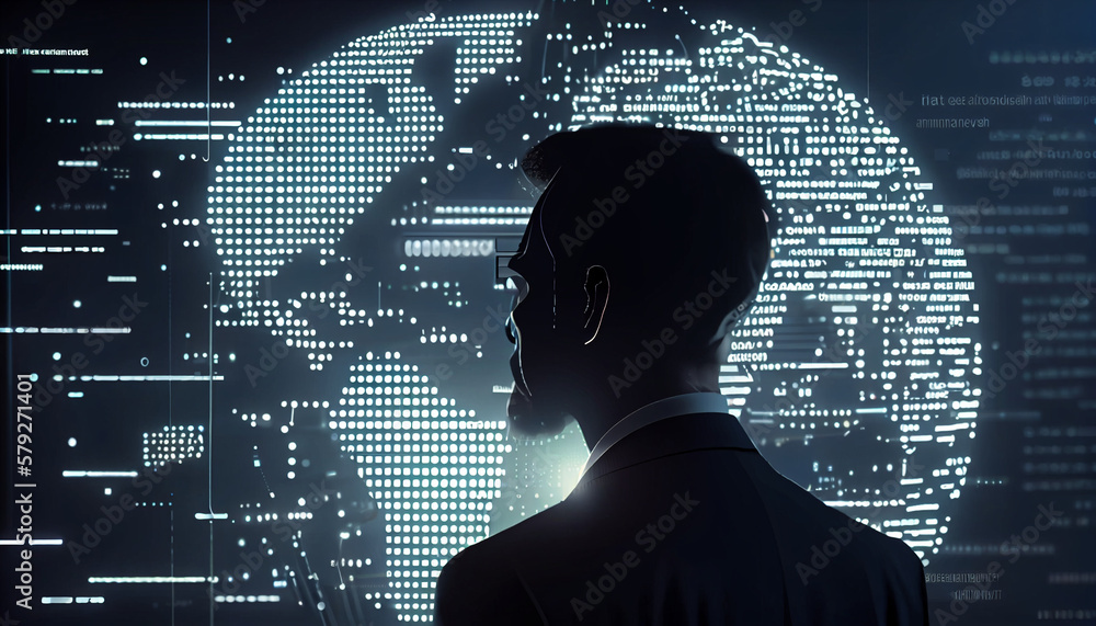 Ai tech, businessman show virtual graphic Global Internet connect Chat ...
