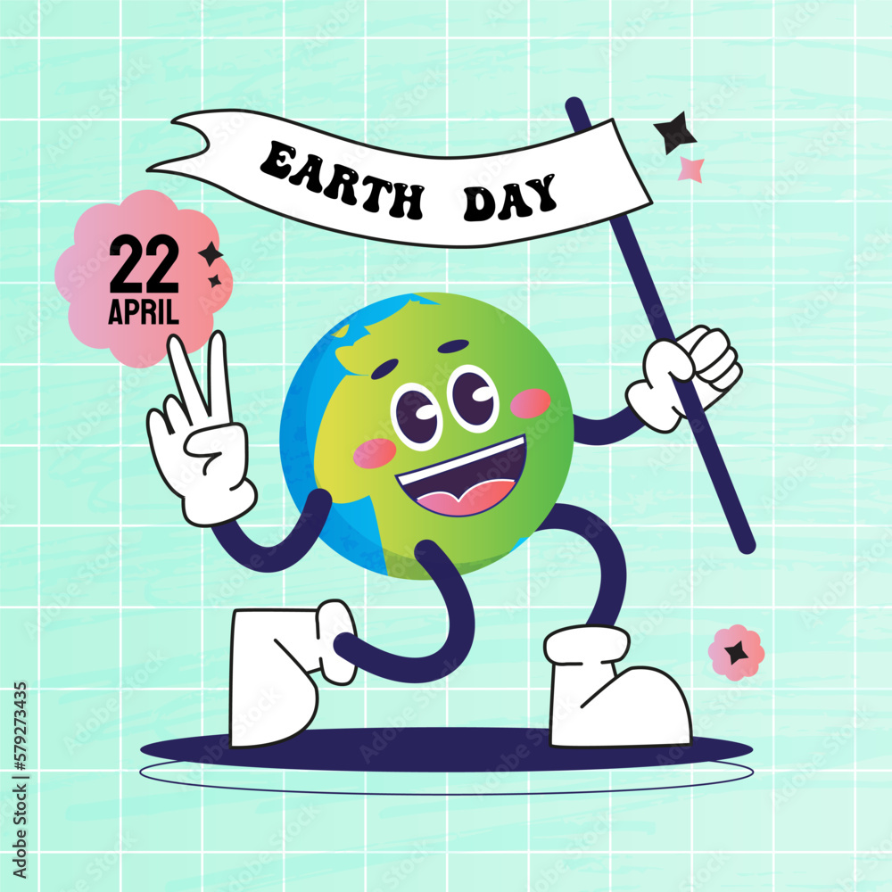 International Earth Day. Cartoon cute smile earth planet character ...