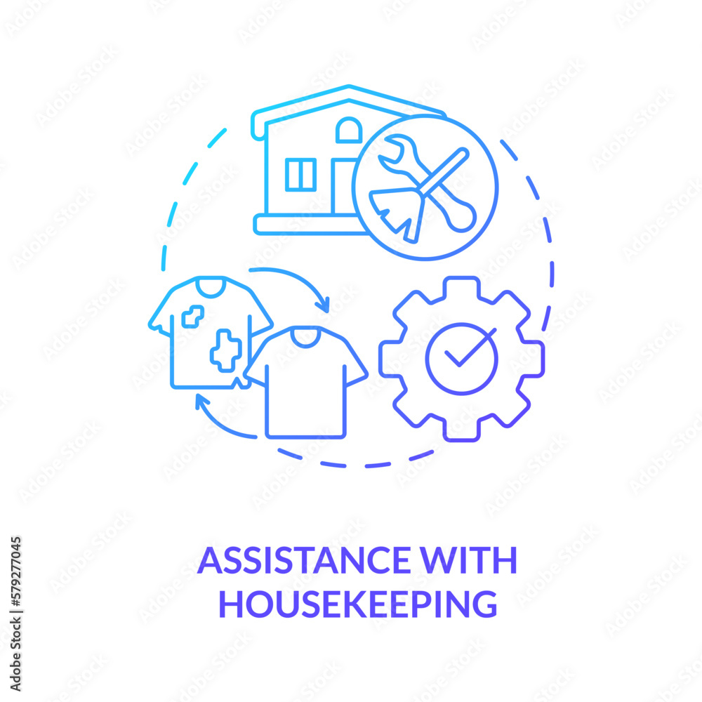 Assistance with housekeeping blue gradient concept icon. Personal care ...