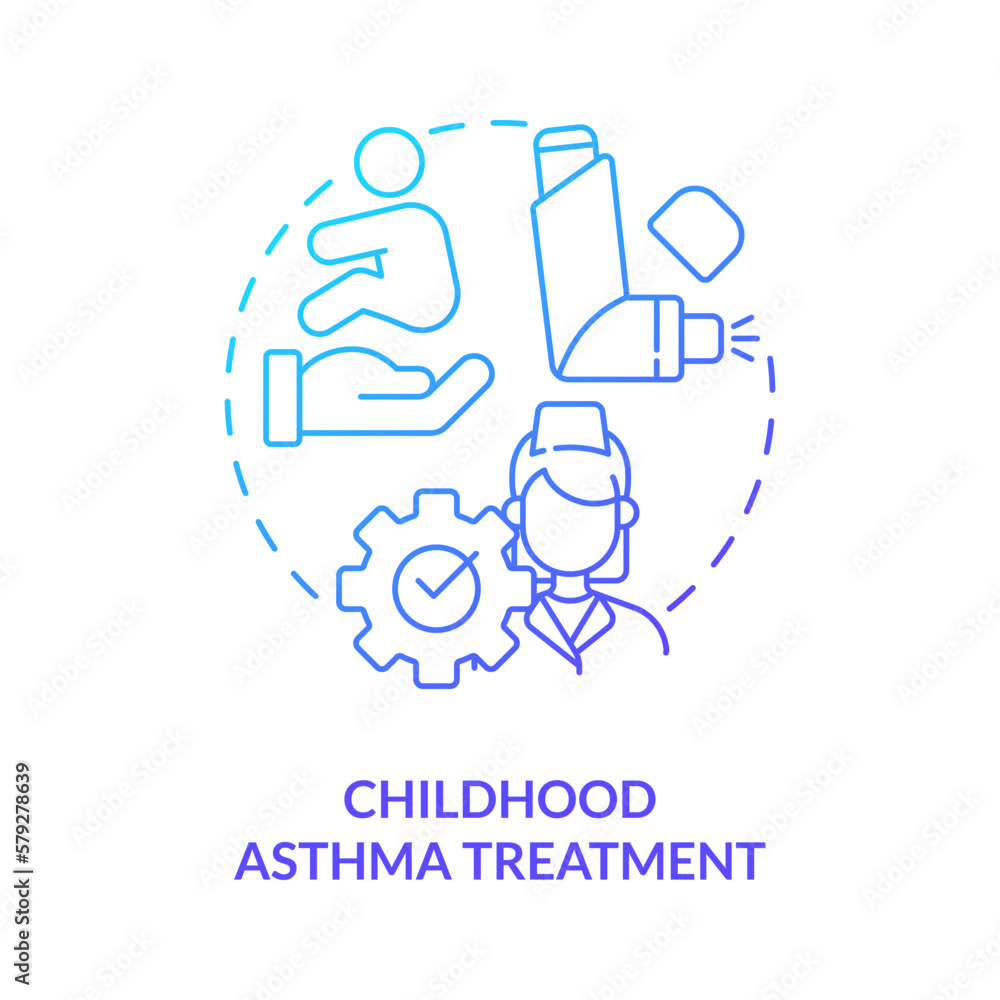 Childhood asthma treatment blue gradient concept icon. Respiratory ...