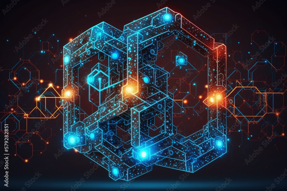 Blockchain technology concept. Structure of connected lines and dots in ...