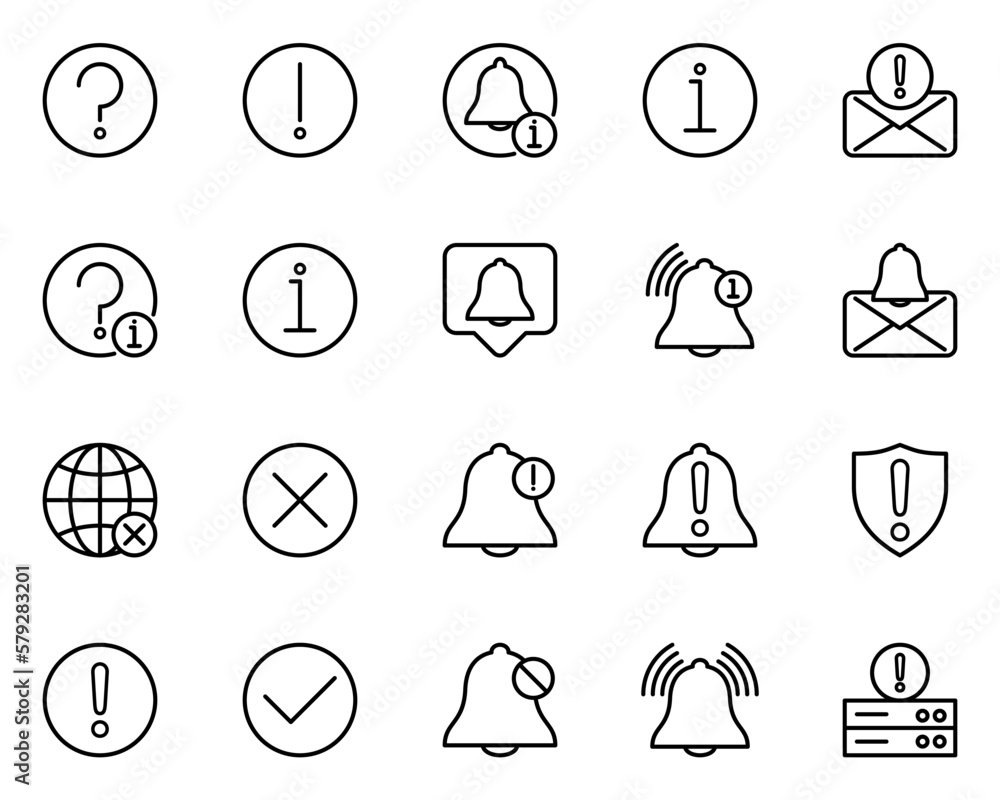 set of 20 alert and notification icons vector. alert, notification ...
