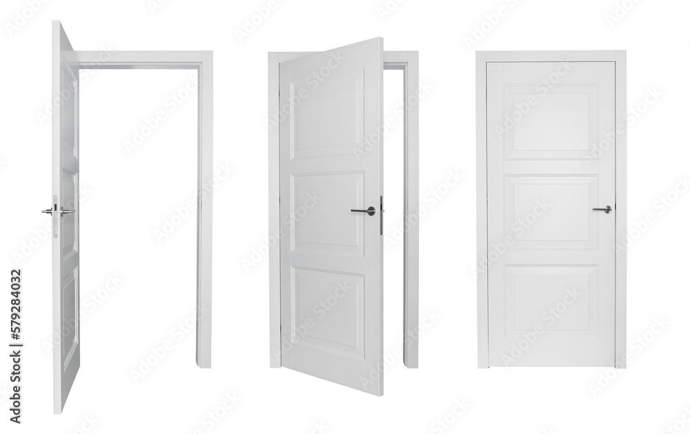 Set of different elegant white door cut out, without background Stock ...