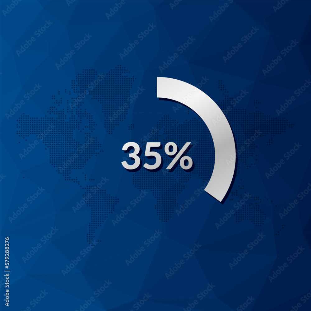 35 percent circle chart. Infographic vector icon with blue low poly ...