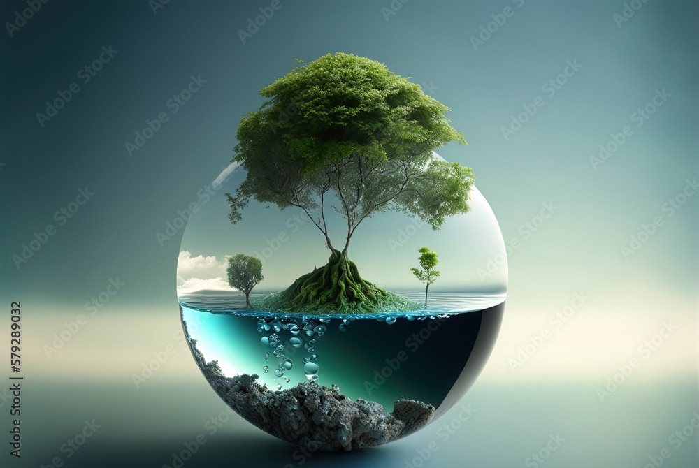 World Water Day. Realistic drop of water with the ocean inside. AI ...