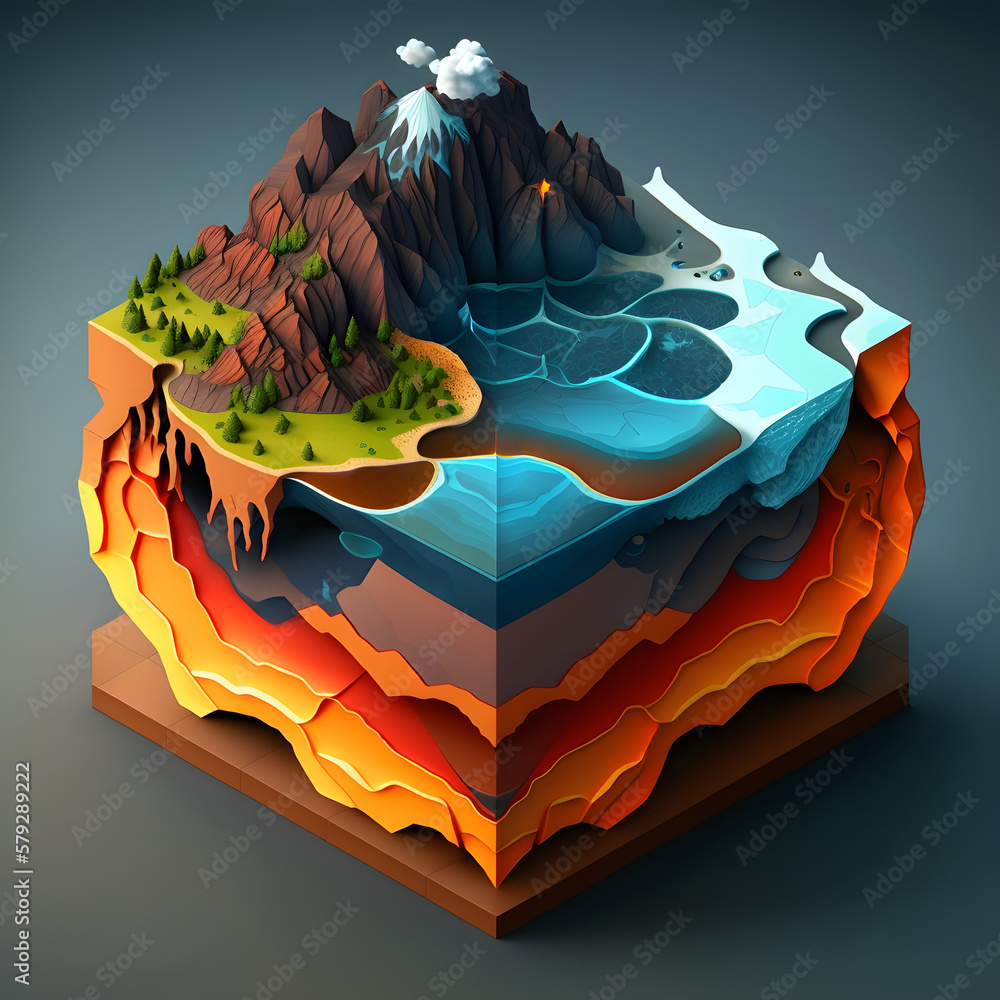 AI generative, AI generated, Dynamic Eruption: Captivating Isometric ...