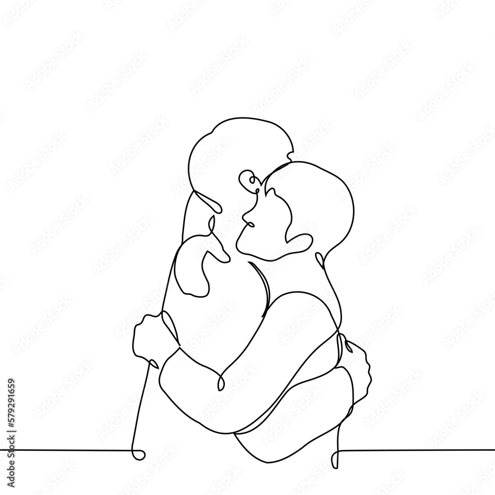 men hugging tightly - one line drawing. concept long-awaited meeting ...