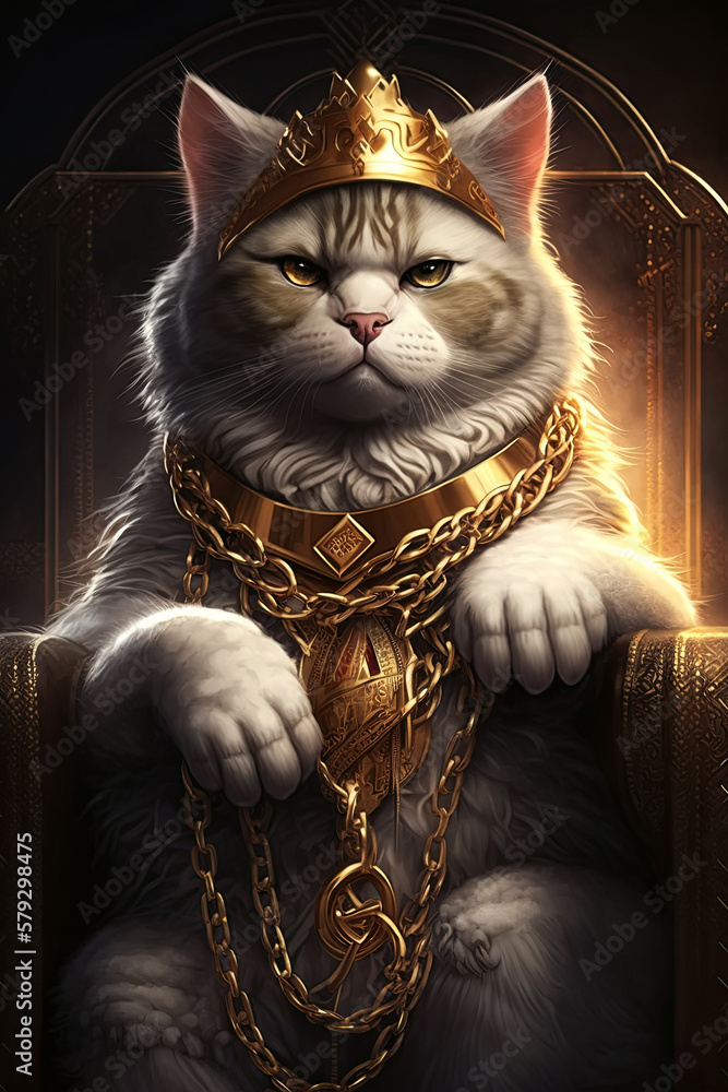 king cat in crown sits on the royal throne. Generative AI illustration ...