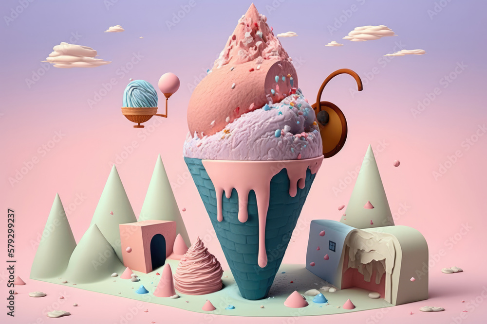 Ice cream. Fairy tale ice cream land. Fairy tale composition made from ...