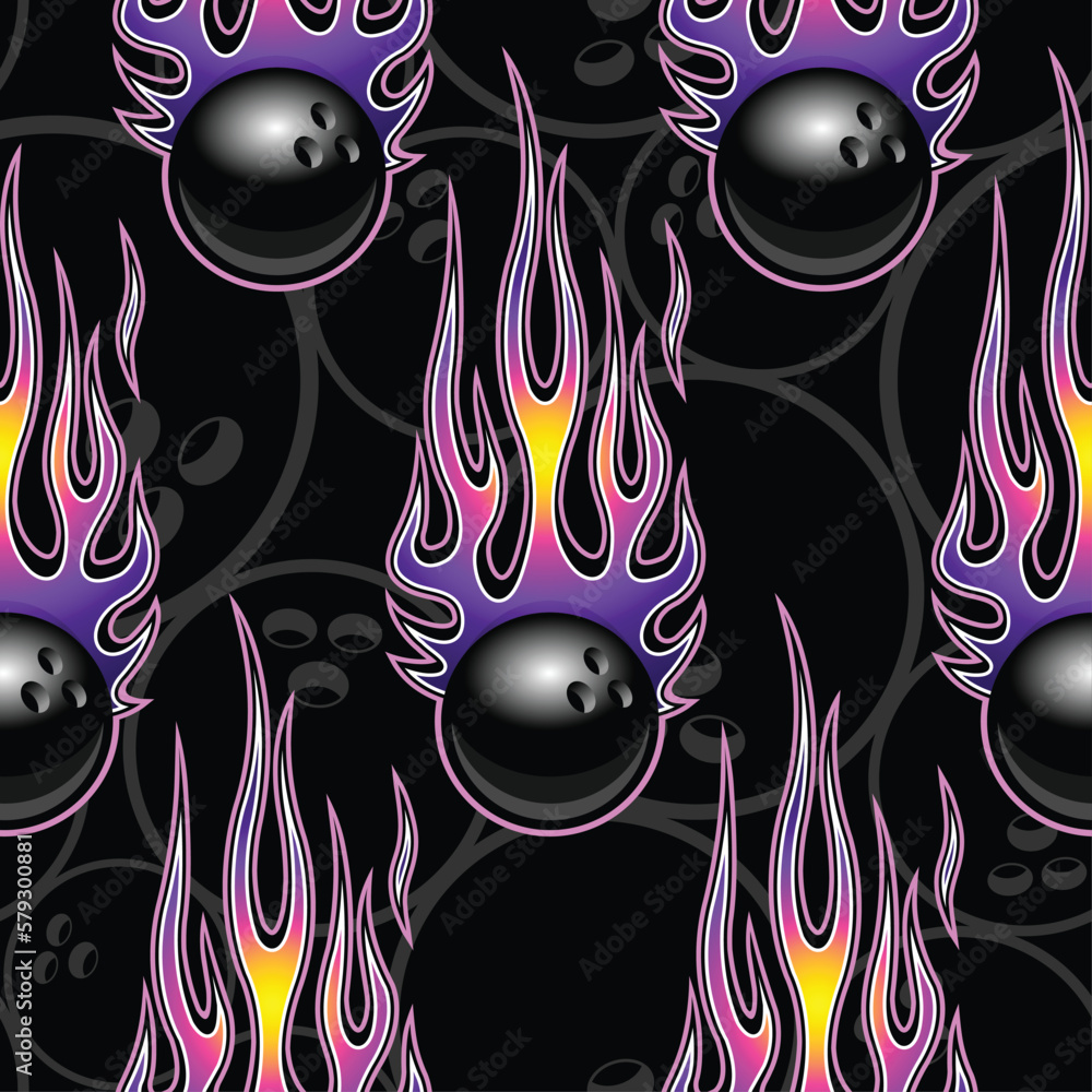 Bowling balls in burning fire flame seamless pattern vector art image ...