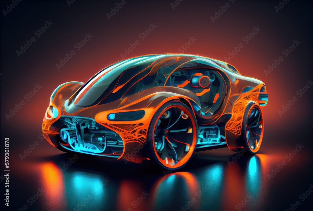 Future sport car on the modern cyberpunk background in the studio ...