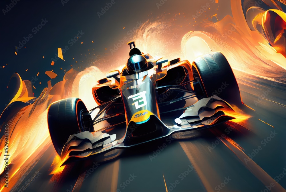 Grand prix racing car in the fast track background. Hobbies leisure and ...