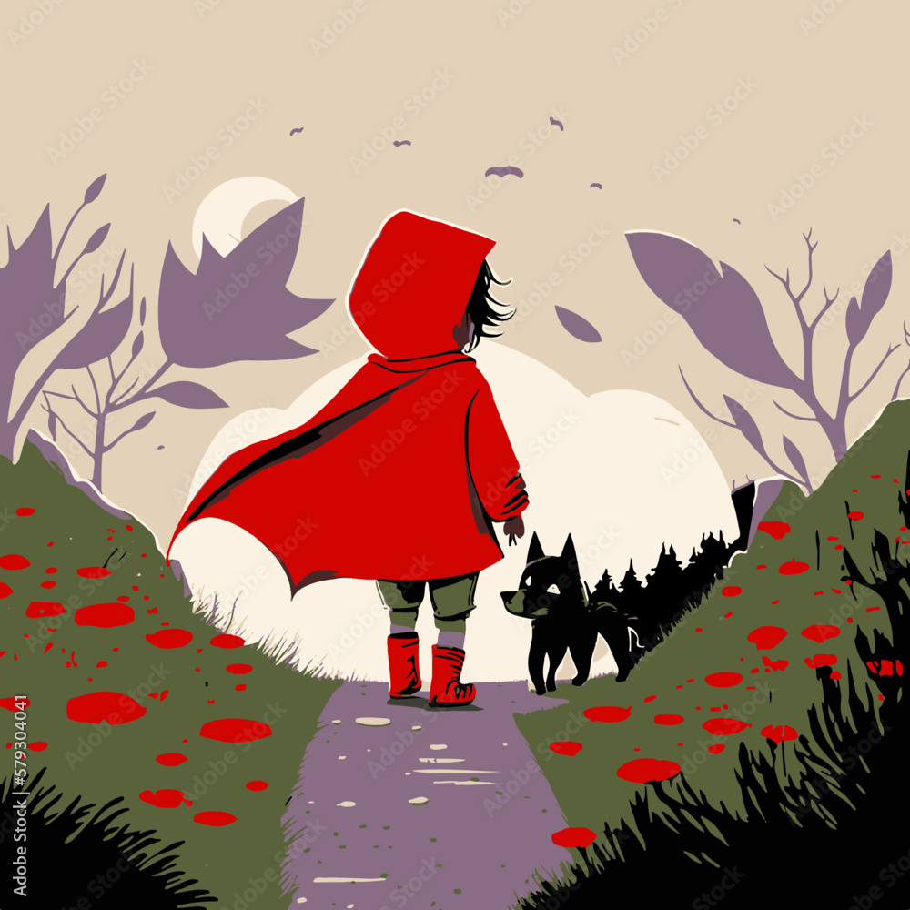 Little Red Riding Hood walking with the wolf, comic book, comic ...
