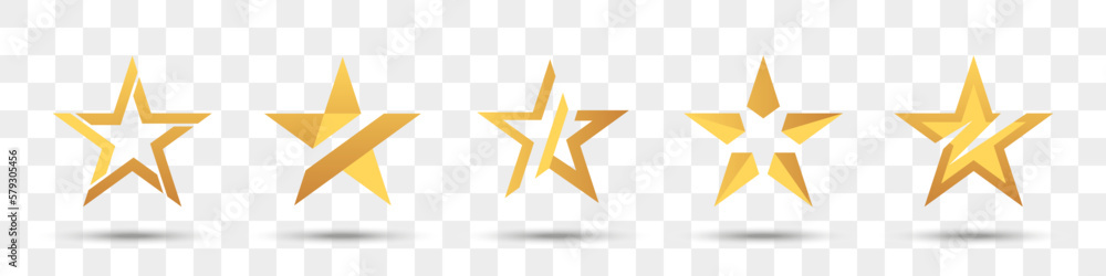 Set of stars logo with shadow. Star icons collection. Golden stars logo ...